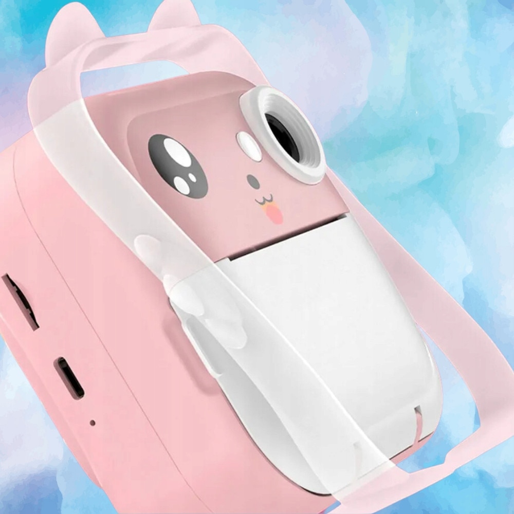 Mini imprimanta termica Drukus 3.0, aparat foto instant, 48MP, roz, set ...