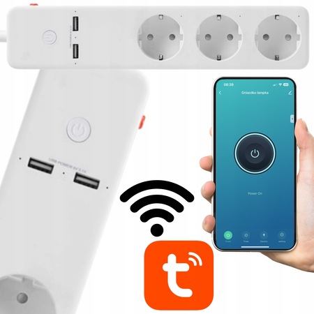 Prelungitor inteligent Tuya, 5 porturi, 3x 230V, 2x USB, 1,3m, control ...