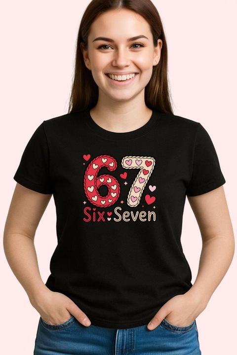 Tricou SIX SEVEN 67 Inimi Roz Dragoste, Dama, 100% Bumbac, Cri-Flo ...