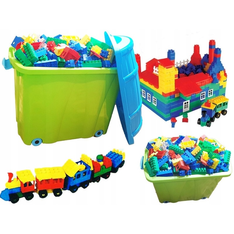 Set de constructie Leopard, 500 elemente, cu recipient pe roti, copacei ...