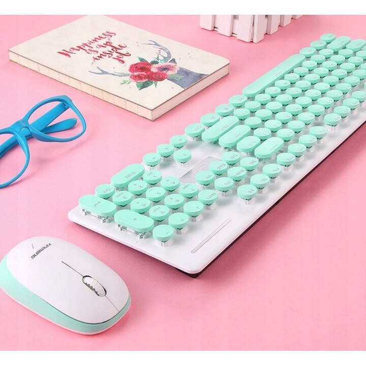 Tastatura retro fara fir cu mouse USB, minta, dimensiuni 38,1x12,6cm ...