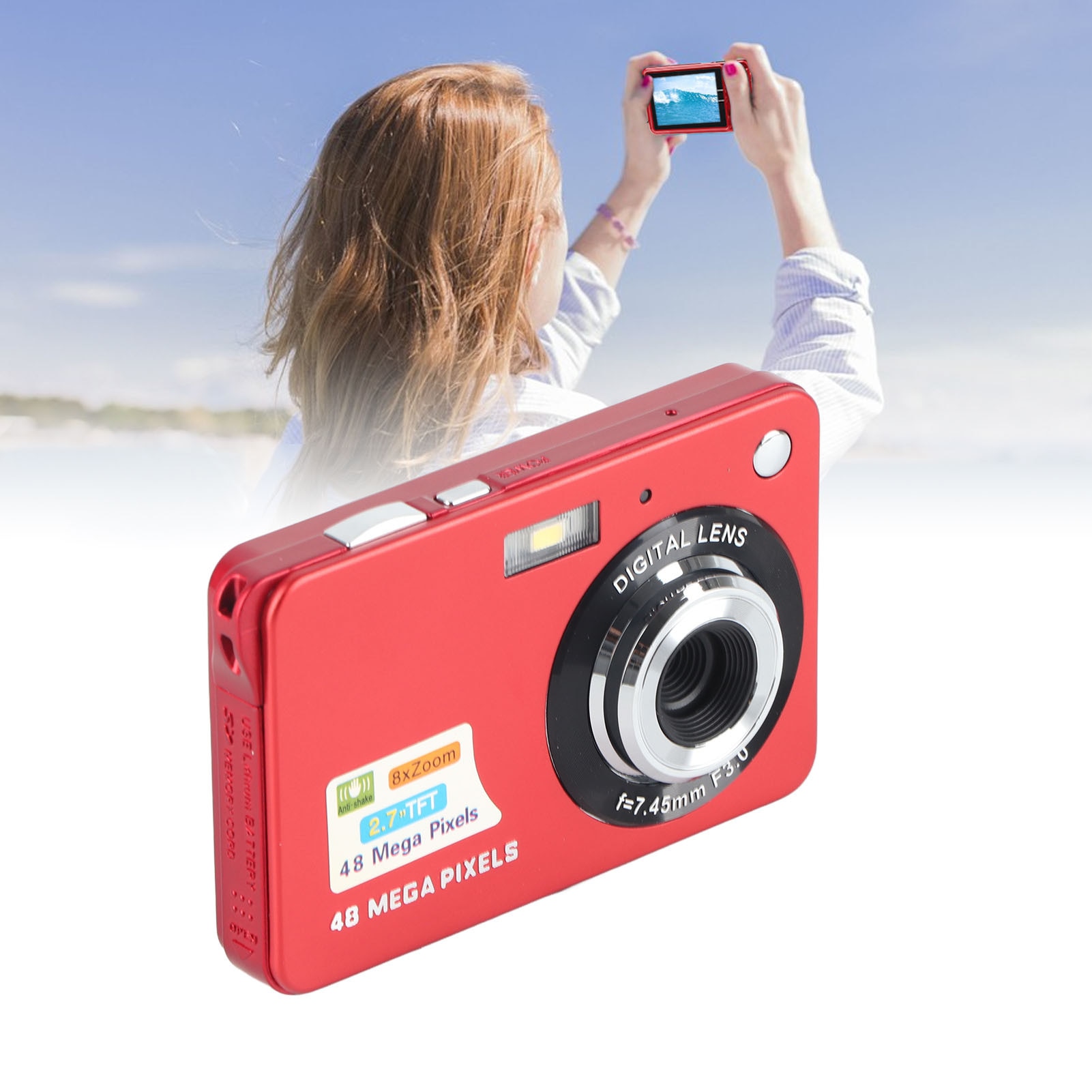 Camera digitala 4K 48MP cu zoom 8x, ecran LCD 2,7 inch, set cu card de ...