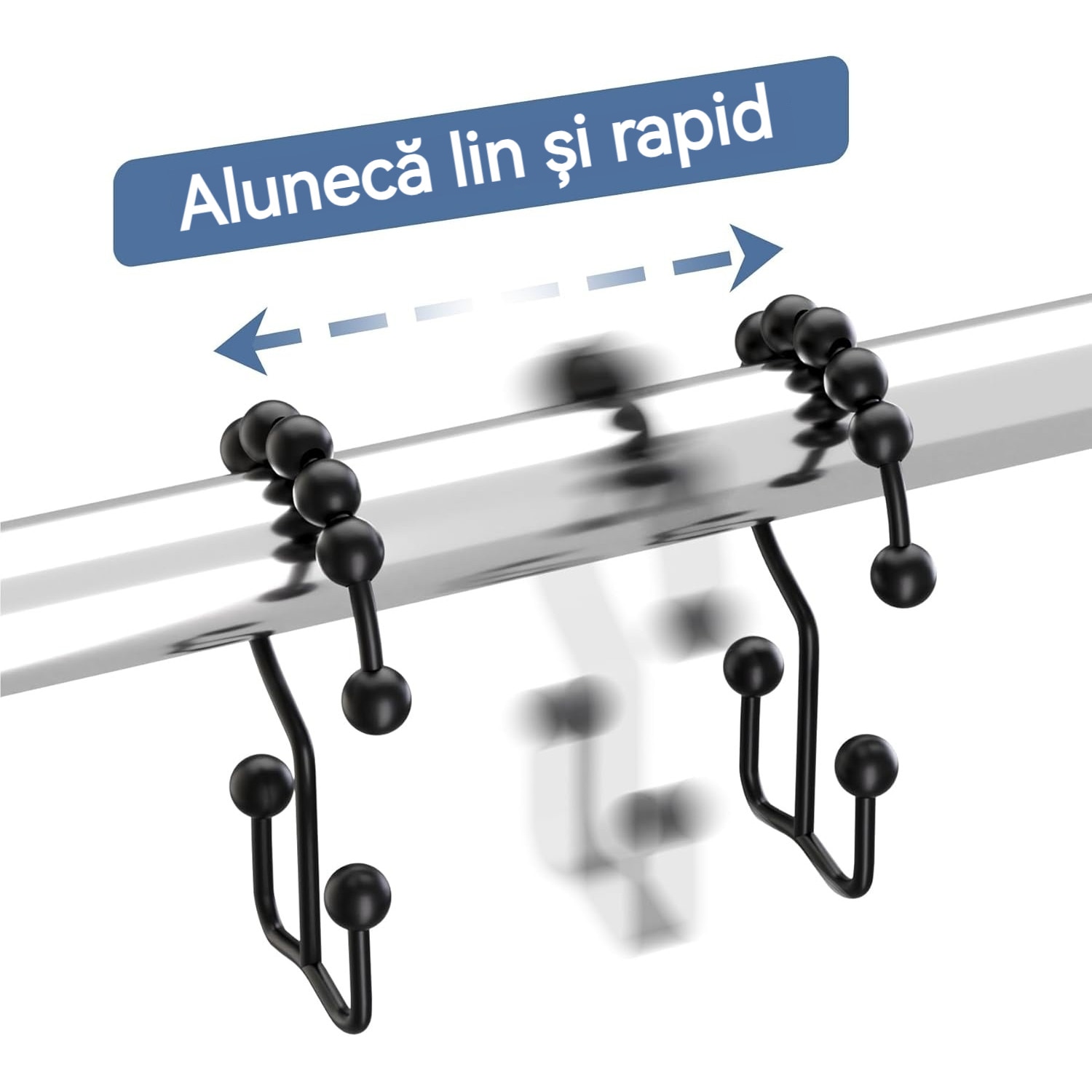 Set 12 carlige dublu glisante pentru perdea de dus, Kengege metal negru ...