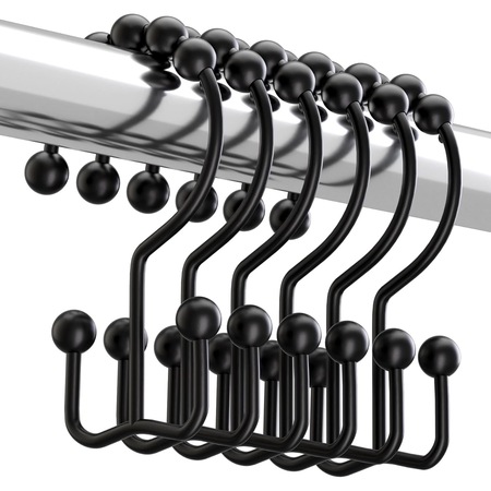 Set 12 carlige dublu glisante pentru perdea de dus, Kengege metal negru ...