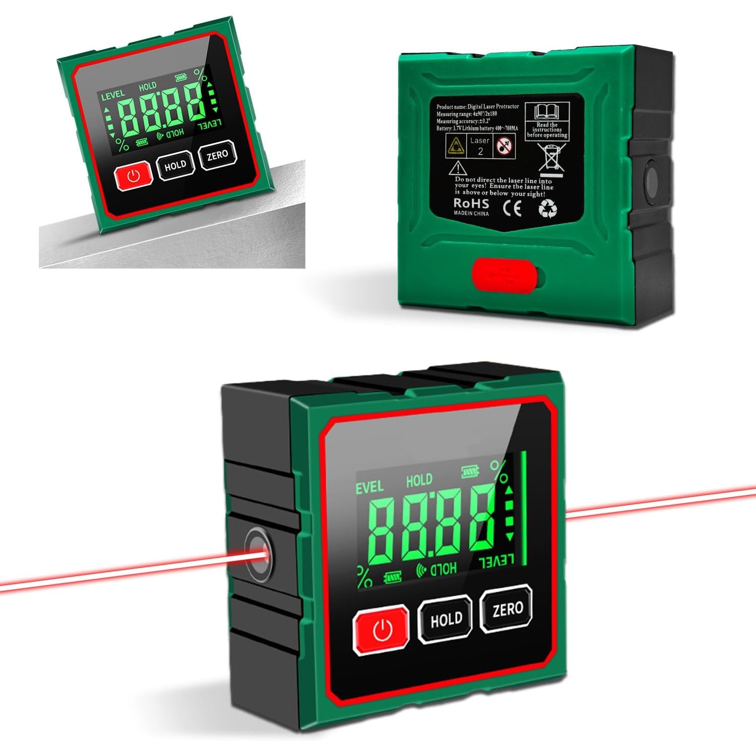 Nivela digitala cu laser, inclinometru cu display LCD, functie 3 in 1 ...