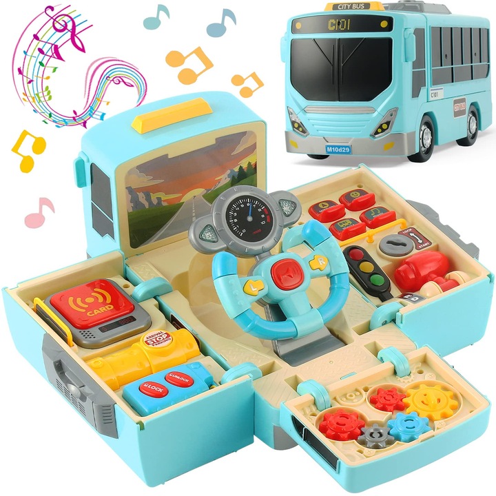 Jucarie interactiva autobuz, Ythrive, cu sunet si lumina, mod de ...