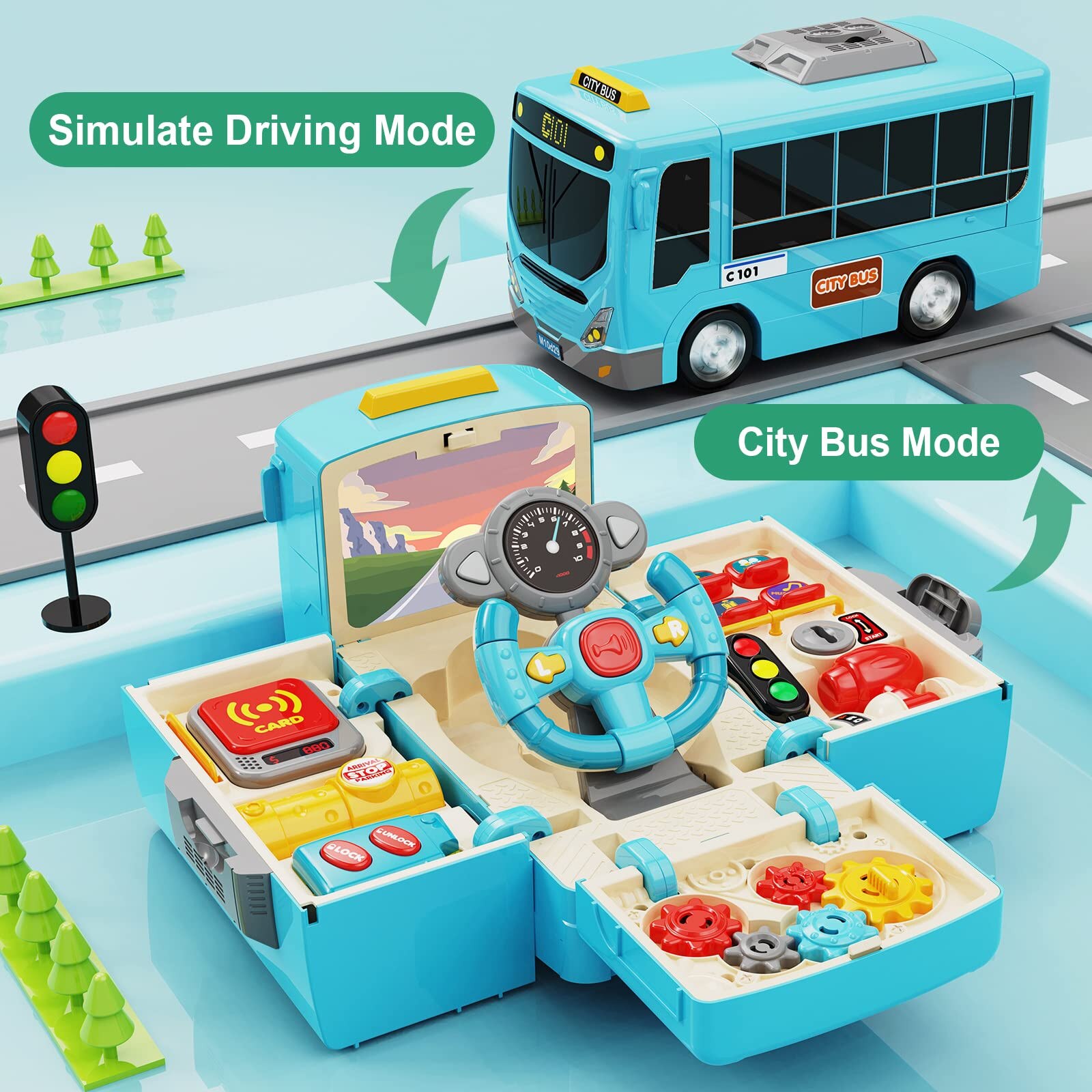 Jucarie interactiva autobuz, Ythrive, cu sunet si lumina, mod de ...