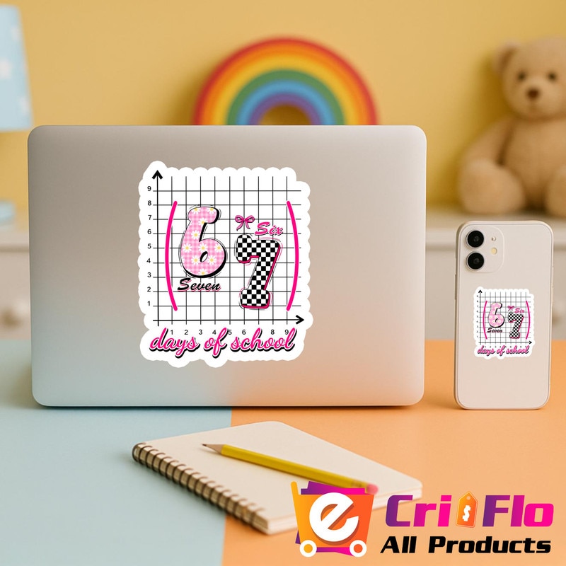 Sticker SIX SEVEN 67 Grafic Scolar Roz, Autoadeziv, Cri-Flo, Dimensiune ...