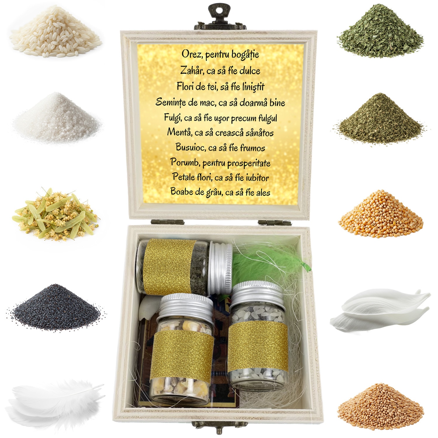 Set Cadou Prima Baita cu Nasii LoreBebe, Cutie lemn cu 10 ingrediente ...