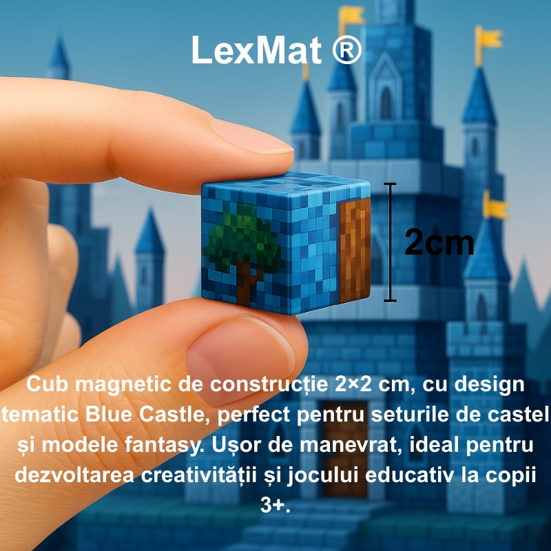 Cuburi de Constructie Magnetice LexMat® Blue Castle, 100 Piese albastru ...