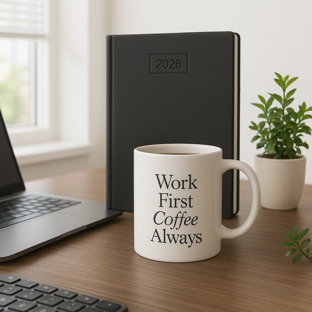 Set Cadou Corporate Birou 2026 - Agenda Neagră + Cană Ceramica cu mesaj ...