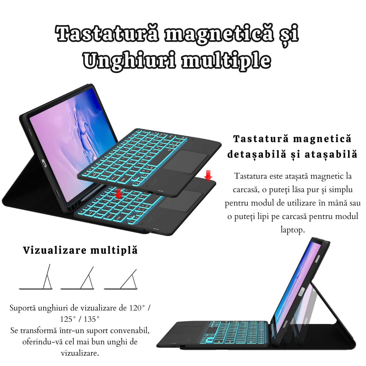 Set Husa Tabletă cu Tastatură Wireless și Mouse Wireless QOVU, 11 ...