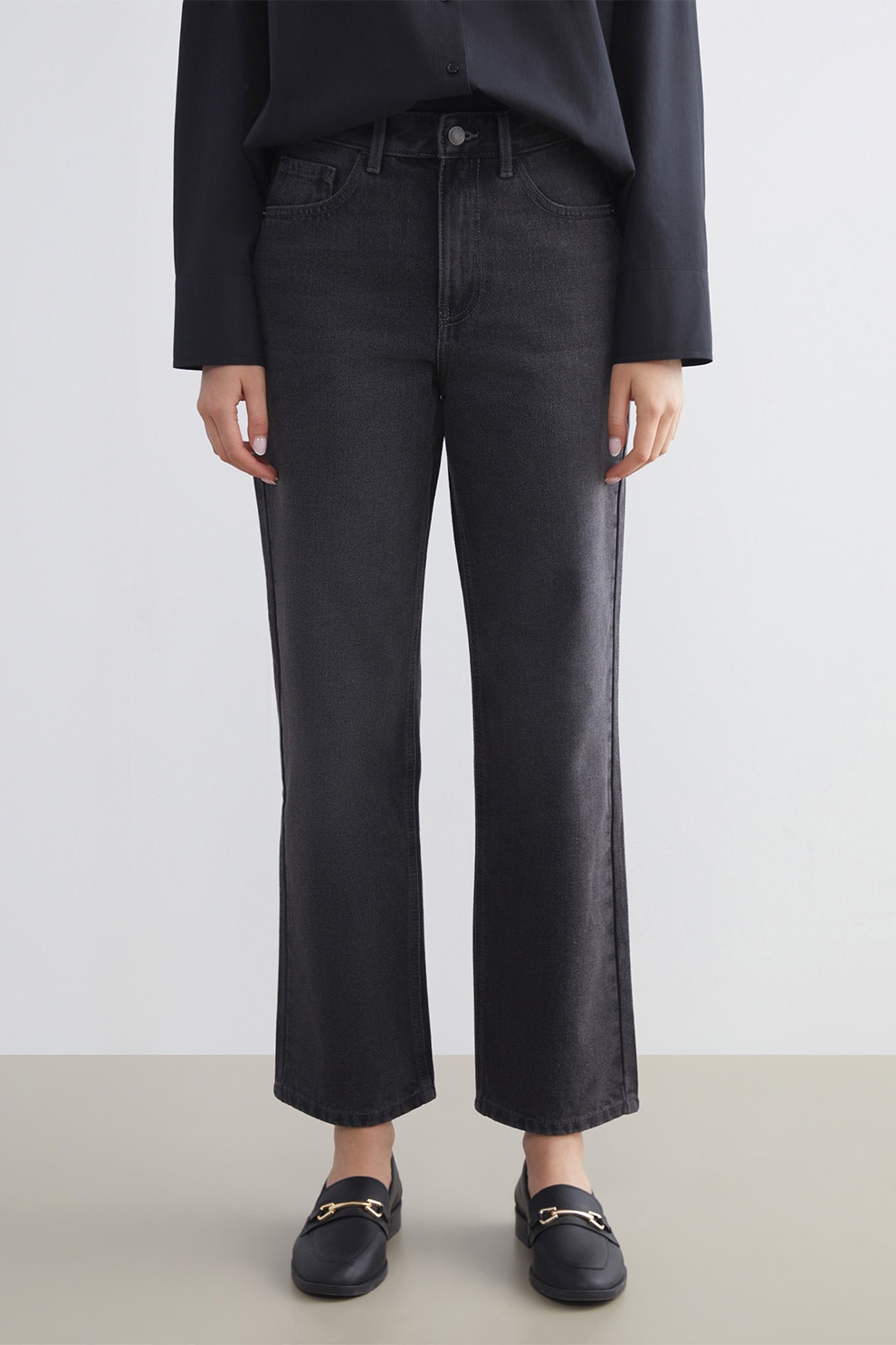 LC WAIKIKI, Blugi crop cu croiala dreapta, Gri antracit, 26 - eMAG.ro