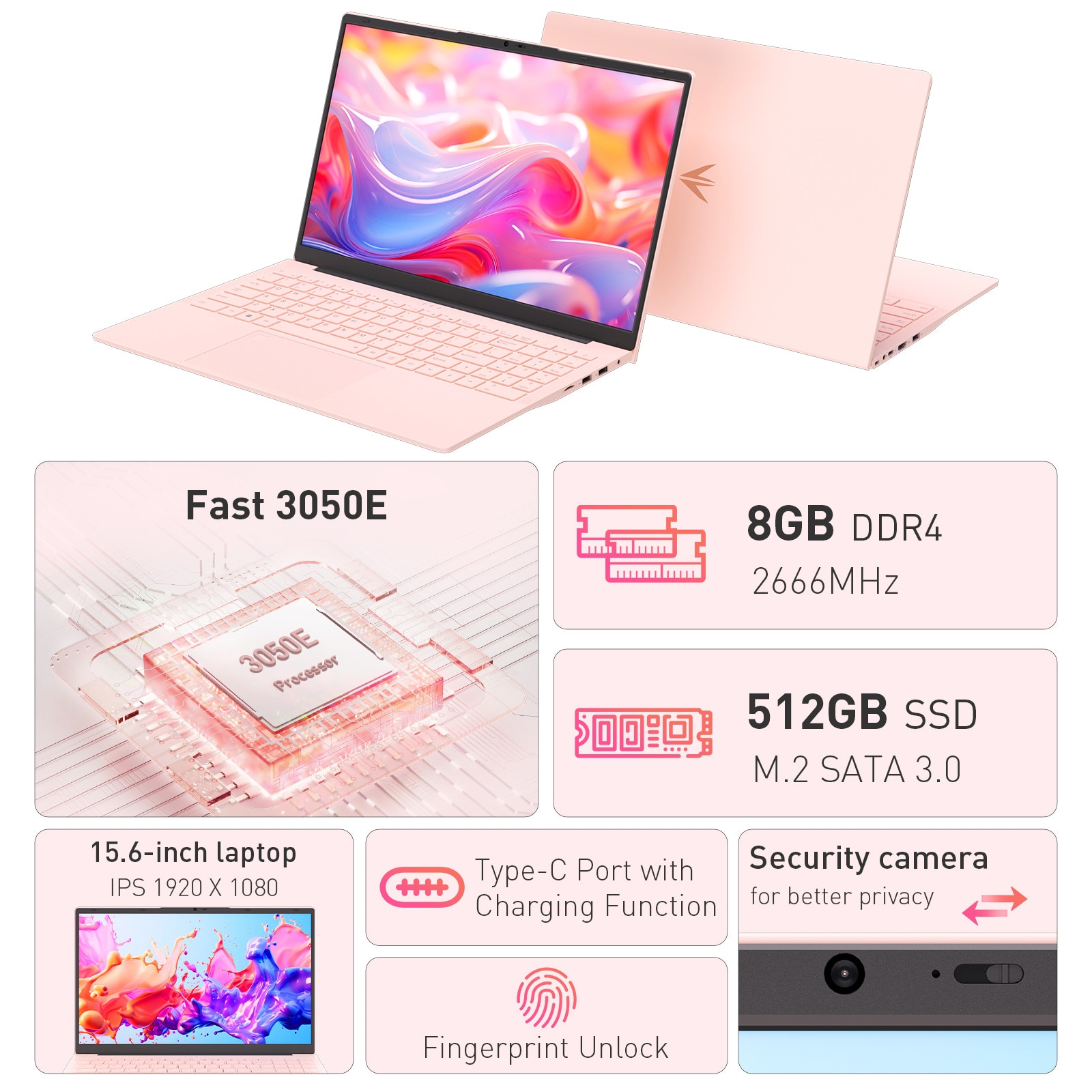 Laptop Auusda, Procesor AMD 3050E(pana la 2.8 GHz), 8GB RAM, SSD 512GB ...