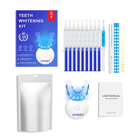 Kit albire dinti, smilekit, LED, gel fara peroxid, 10 seringi, gutiera ...