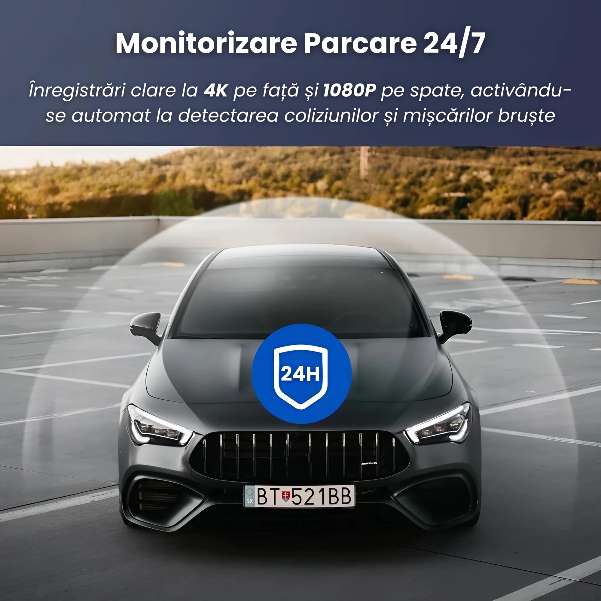 Camera Auto Bord 4K Ultra HD WiFi Negru Dash Cam Fata Spate 170 Grade Wide Angle Monitorizare ...