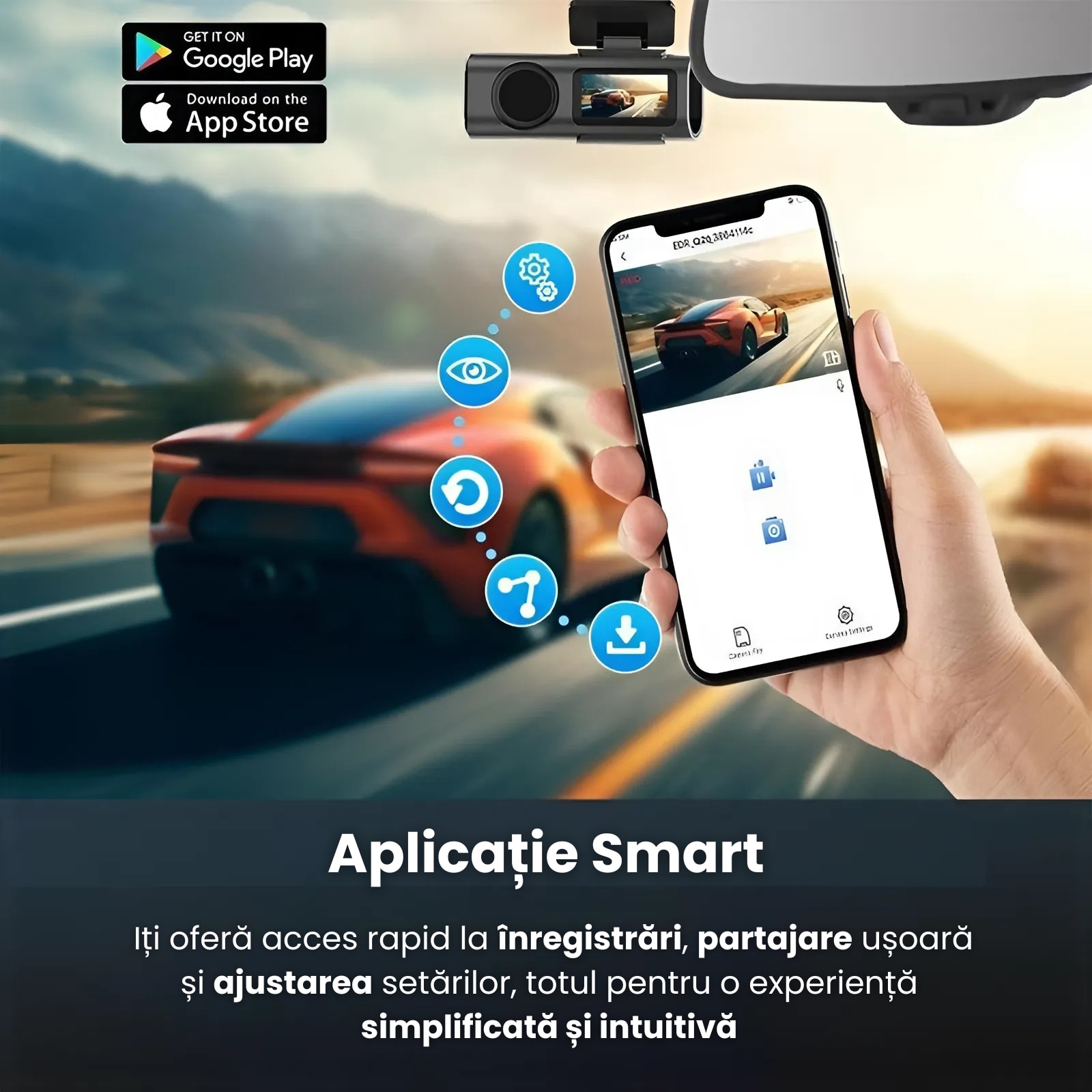 Camera Auto Bord 4K Ultra HD WiFi Negru Dash Cam Fata Spate 170 Grade ...