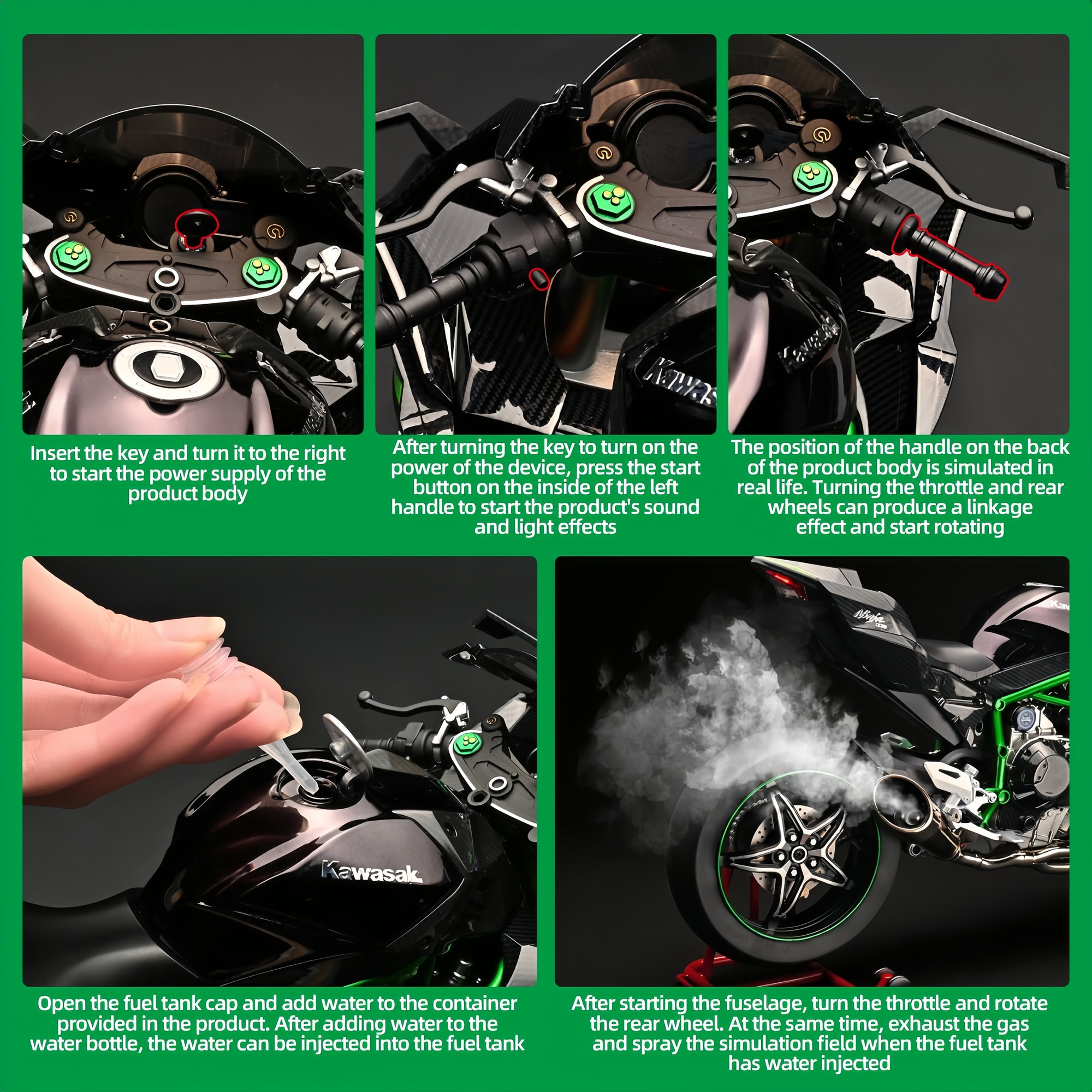 Motocicleta de colectie diecast 1:6 Kawasaki H2R, metal, detalii fine ...