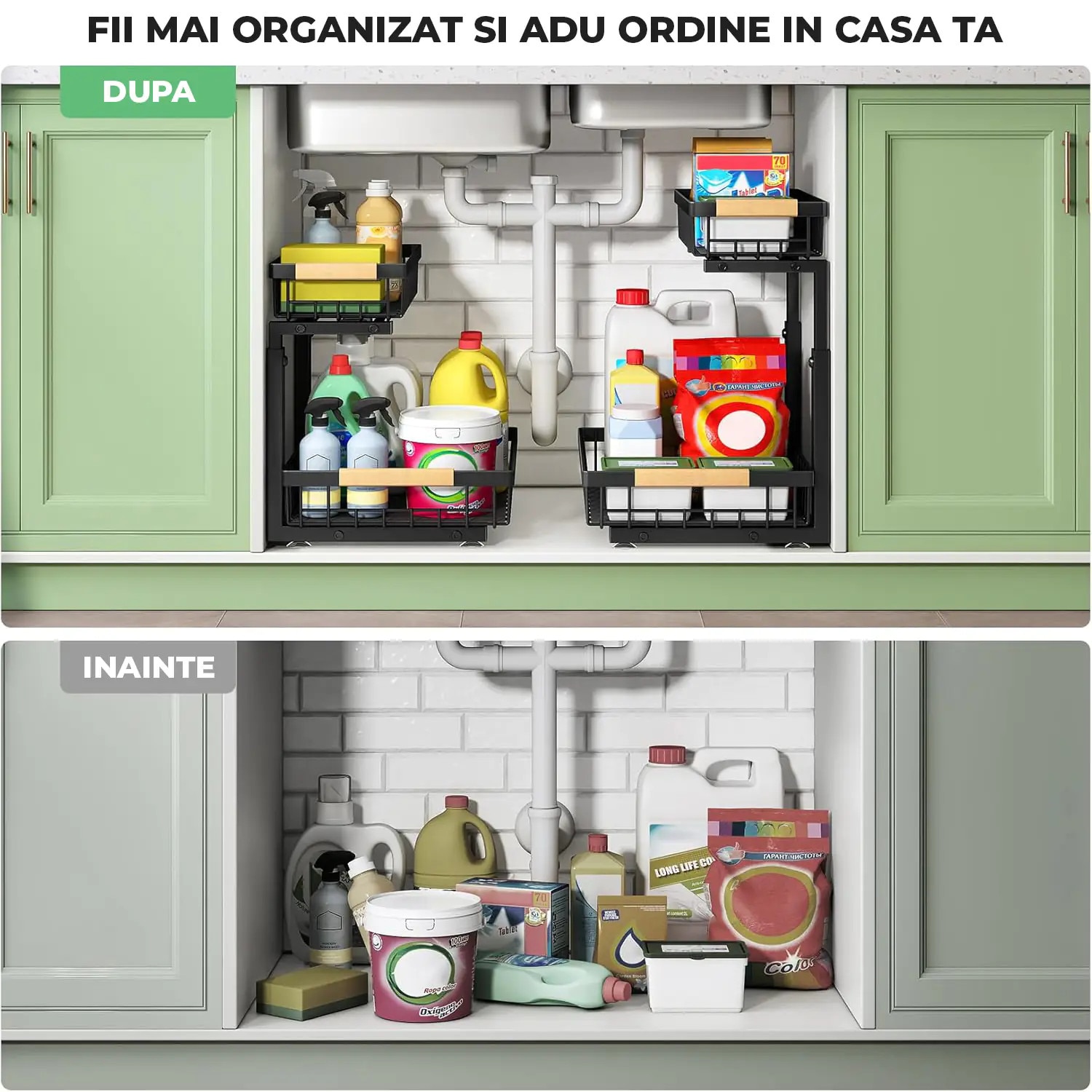 Organizator Multifunctional Elindor® pe 2 Nivele, 2x Sertar Glisant ...