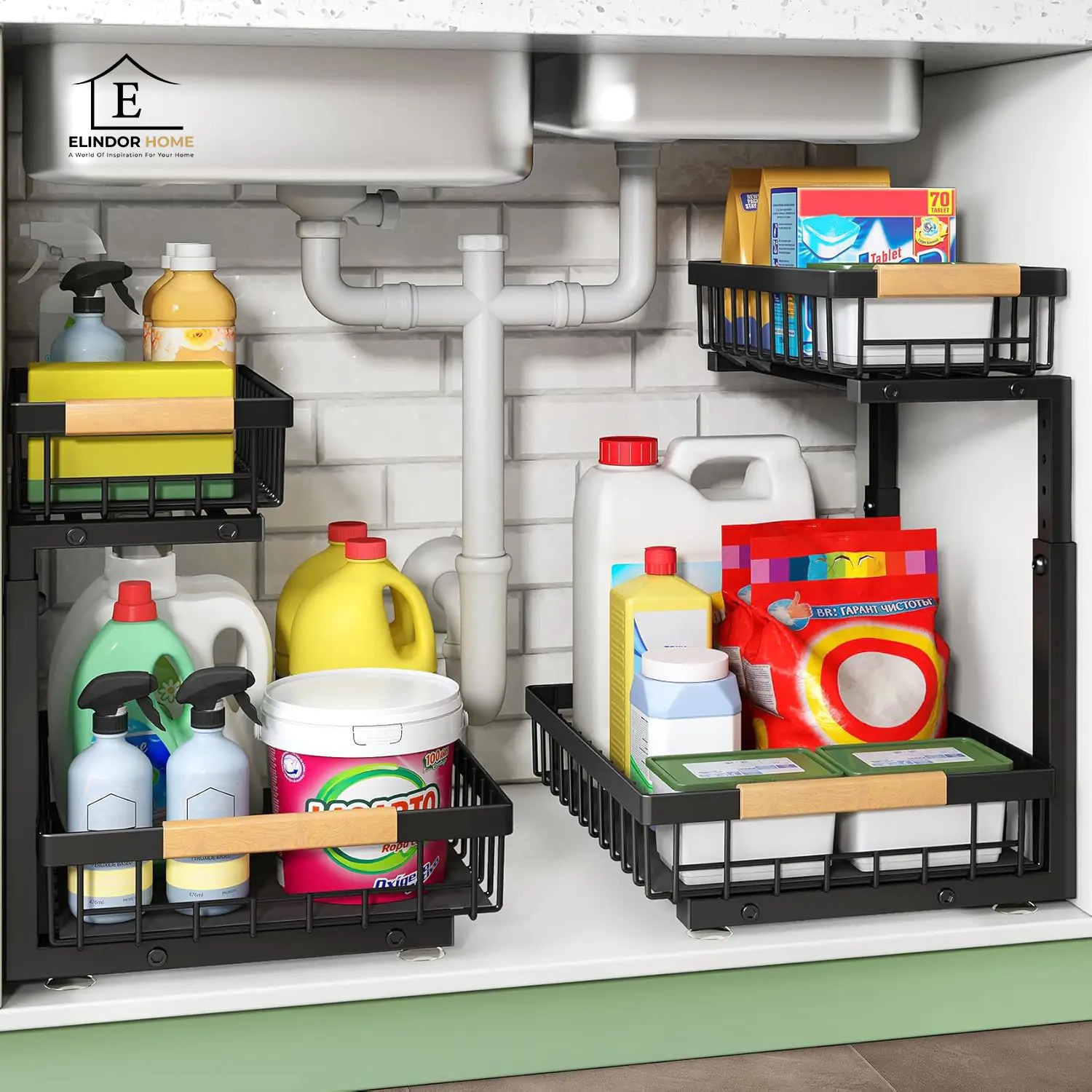 Organizator Multifunctional Elindor® pe 2 Nivele, 2x Sertar Glisant ...