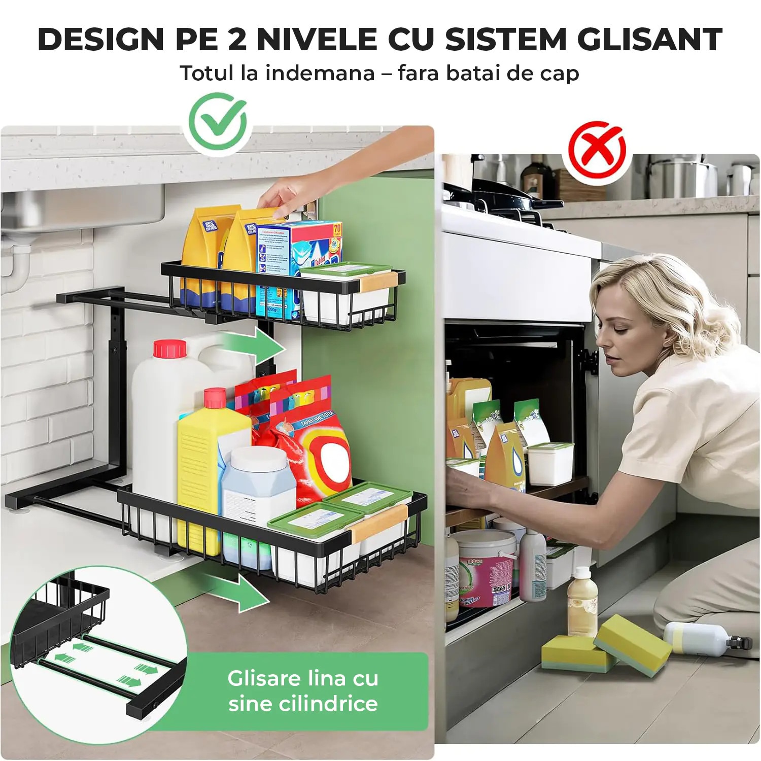 Organizator Multifunctional Elindor® pe 2 Nivele, 2x Sertar Glisant ...