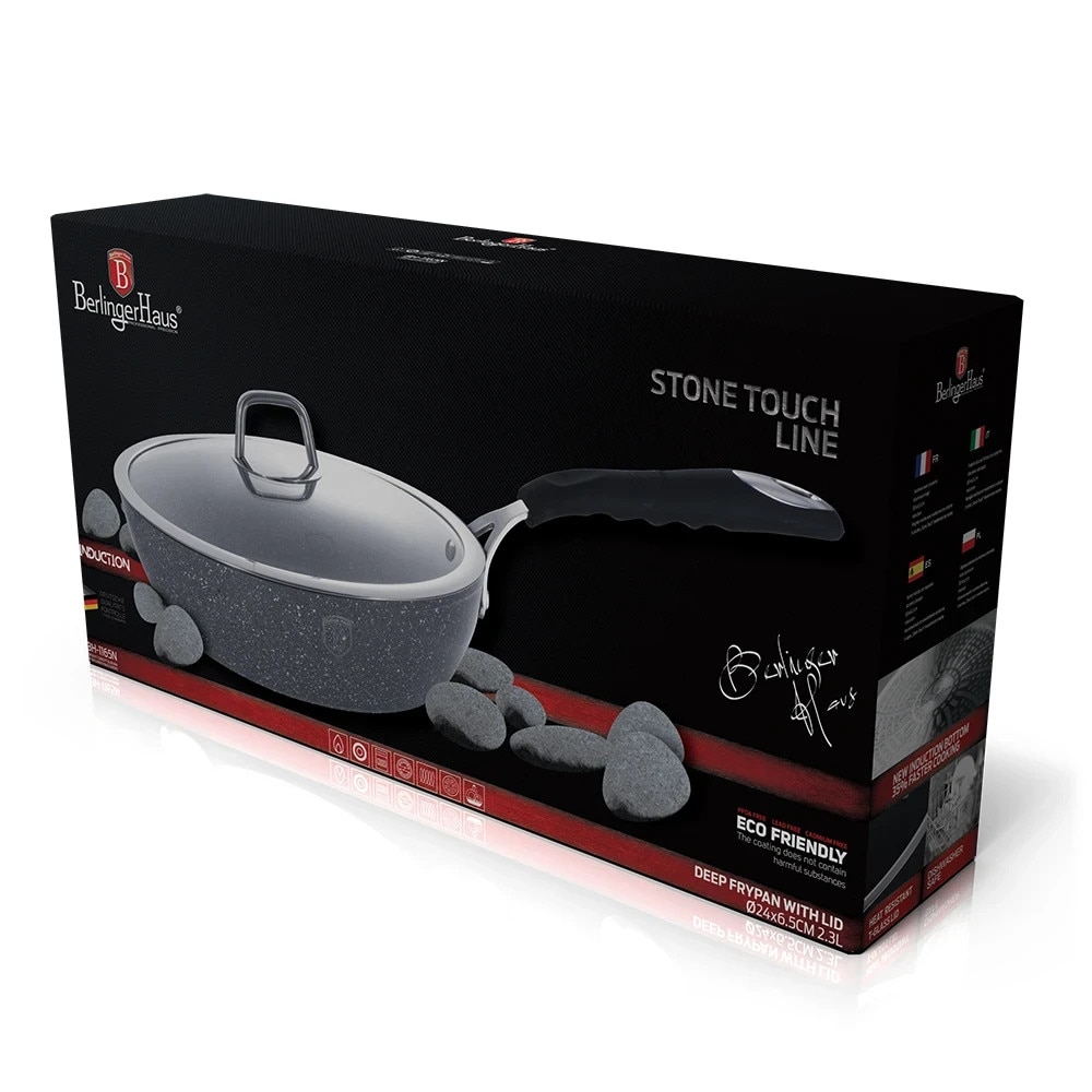 Tigaie adanca cu capac, 24 cm, Stone Touch Line - BH/1165N - eMAG.ro