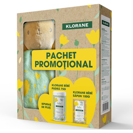 Pachet Promo Klorane Bebe– Pudra Toaleta 75g + Sapun 100g + Iepuras ...