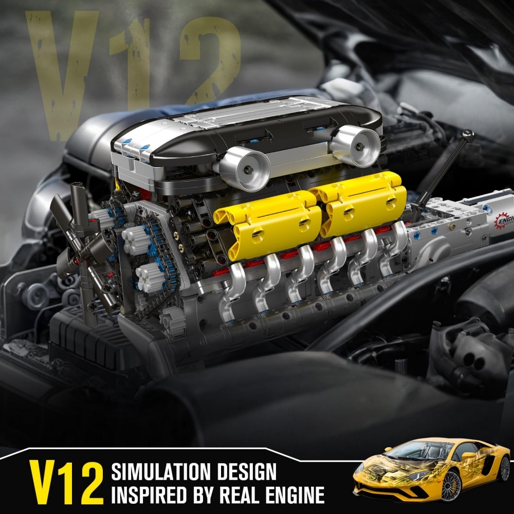 10202 V12 4-Speed Transmission Engine Model Kit, 1260 Pcs to Build Your ...