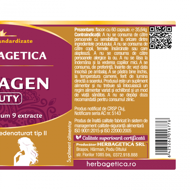 Supliment Collagen Beauty - 60 capsule, 2 tipuri de colagen, 6 extracte ...