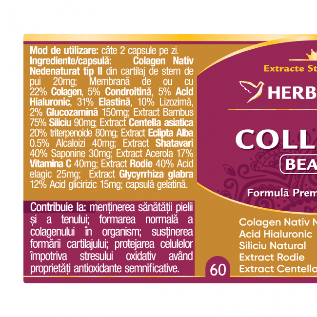 Supliment Collagen Beauty - 60 capsule, 2 tipuri de colagen, 6 extracte ...