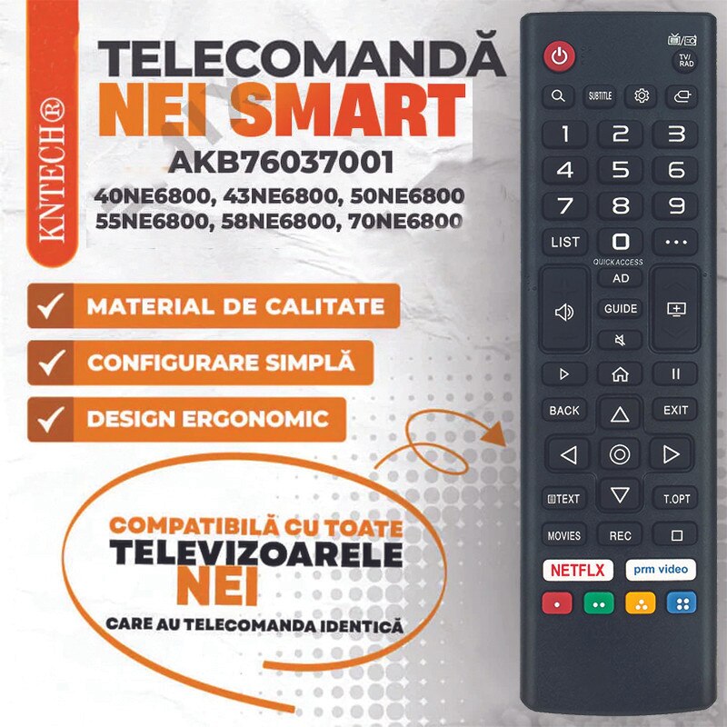 Telecomandă KNTECH, compatibilă NEI Smart, multicolor, butoane dedicate ...