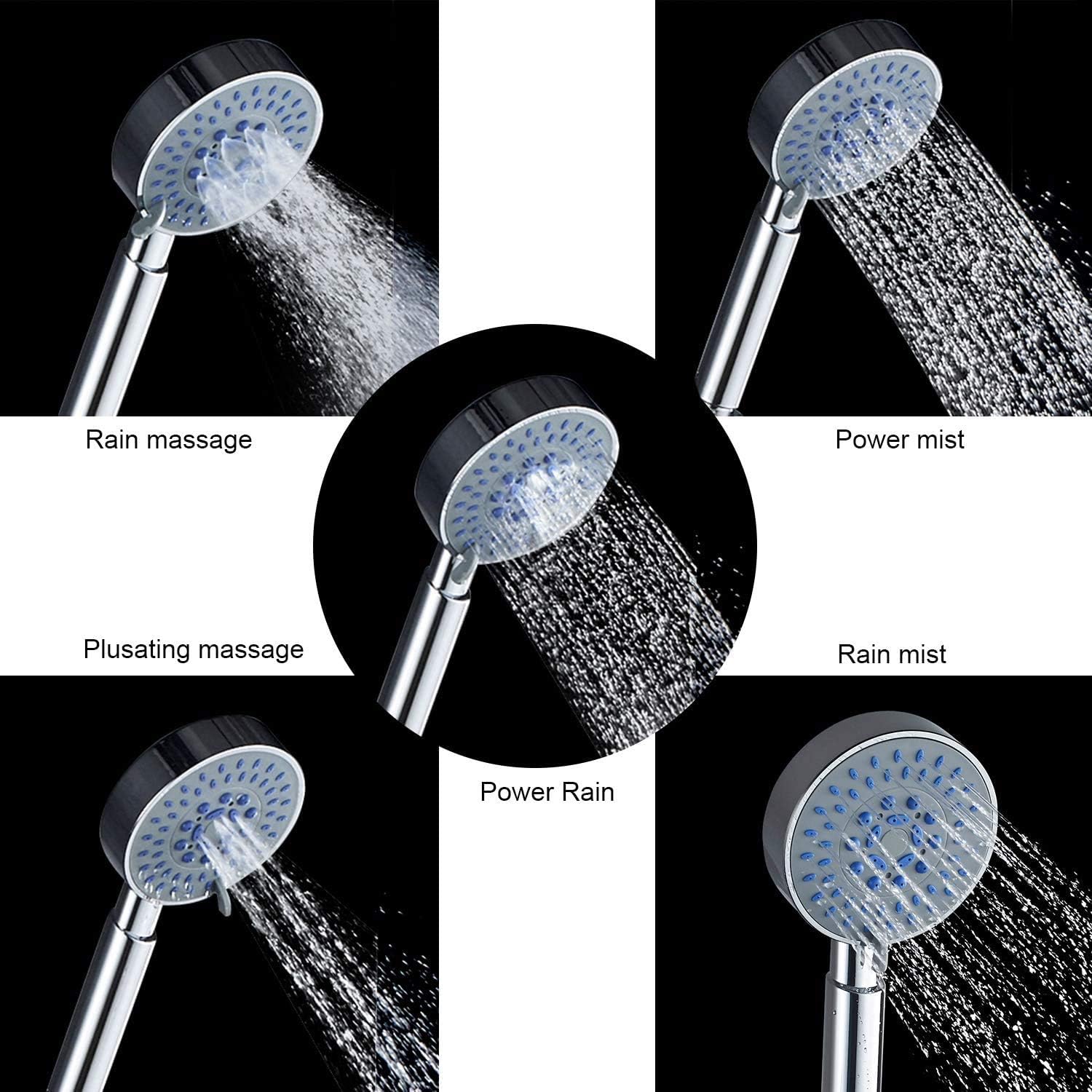 Set dus cu cap de dus, furtun de dus si suport, 5 moduri de spray, inox ...