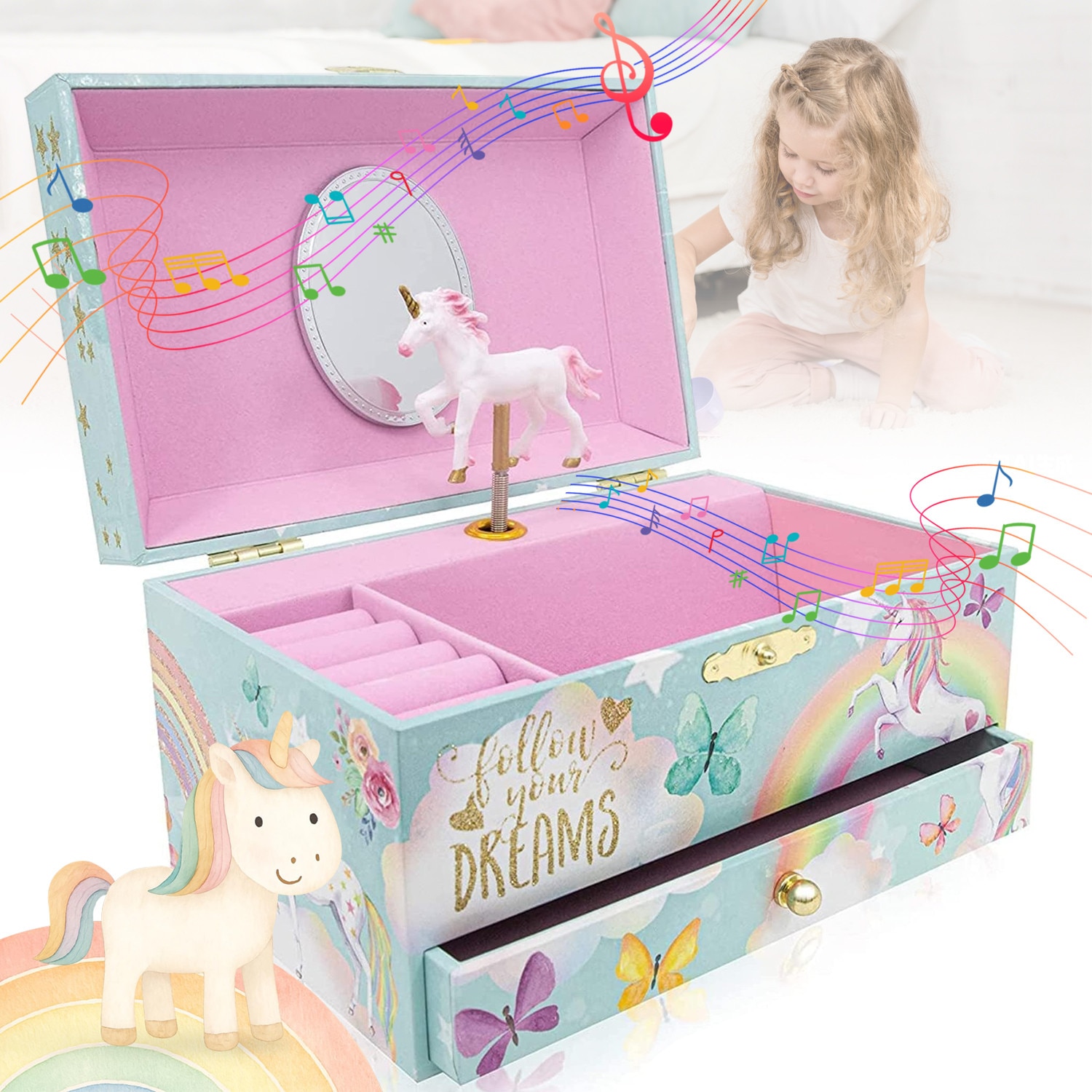 Cutie muzicala pentru bijuterii pentru copii，SHIJOOE®，Unicorn，Design ...