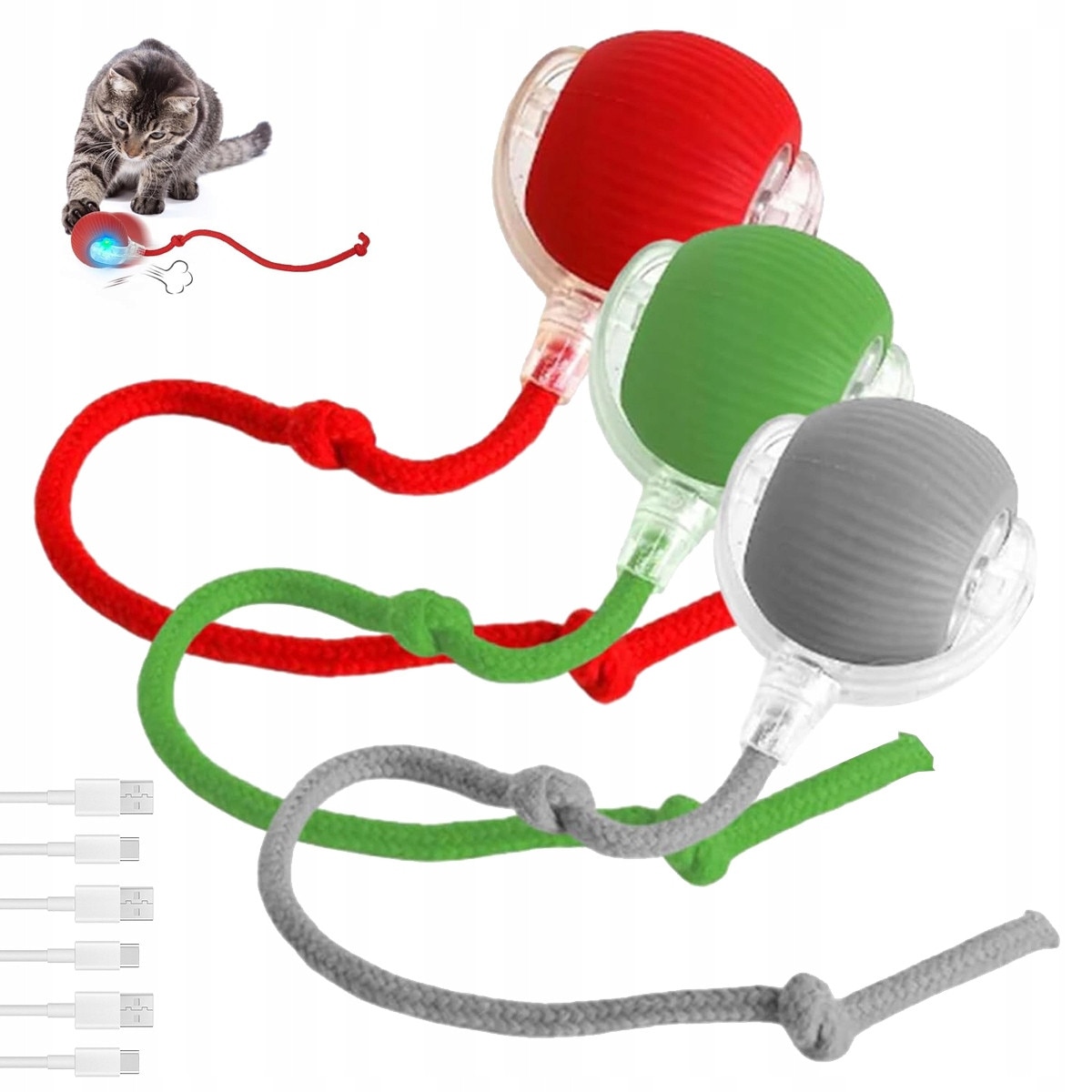 Set 3 Mingi Interactive LED pentru Pisici si Caini, USB-C, Silicon ...