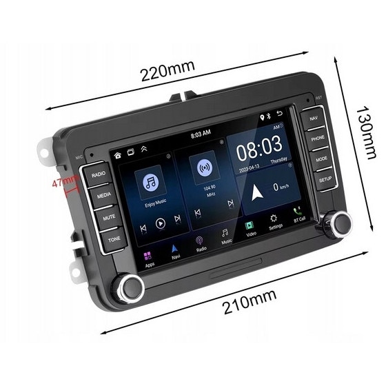 Rádió navigáció Android 13 2 DIN 7", Bluetooth, 2xUSB, 64GB, Volkswagen ...