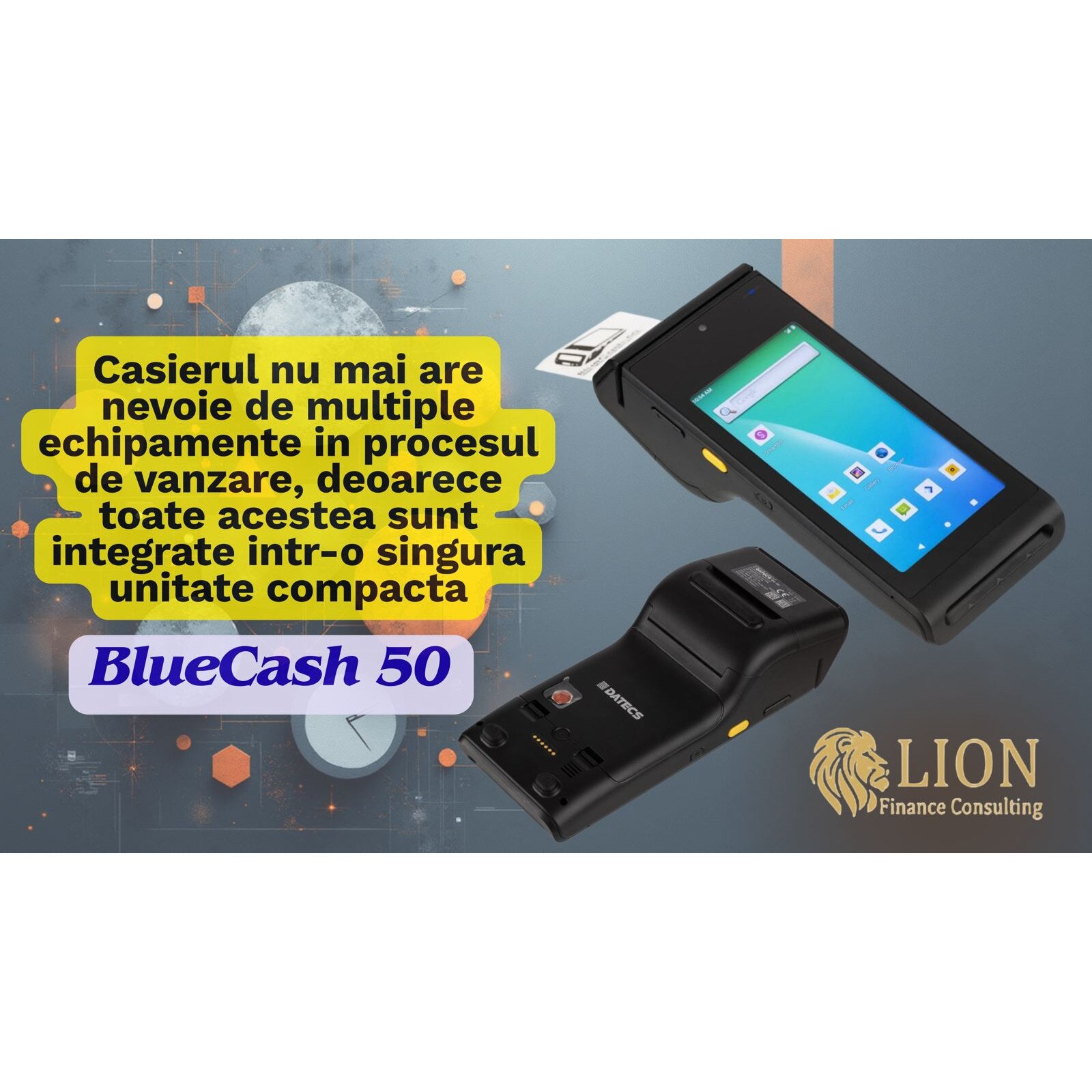 Casa de Marcat Datecs BlueCash 50 (BC50) 4 in 1 cu Android, POS Bancar ...
