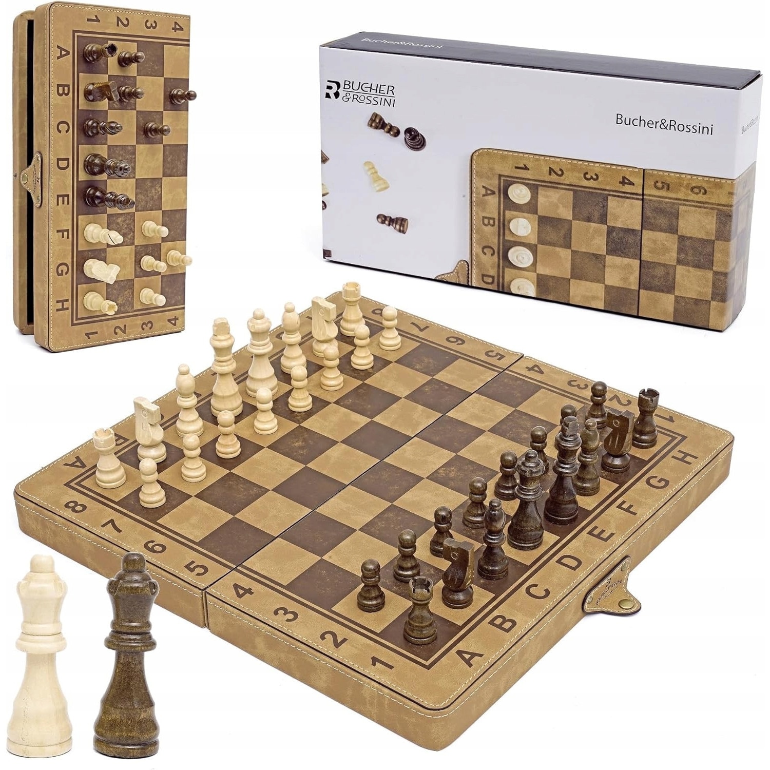 Set de sah magnetic din piele, pliabil, pentru jocul in familie - eMAG.ro