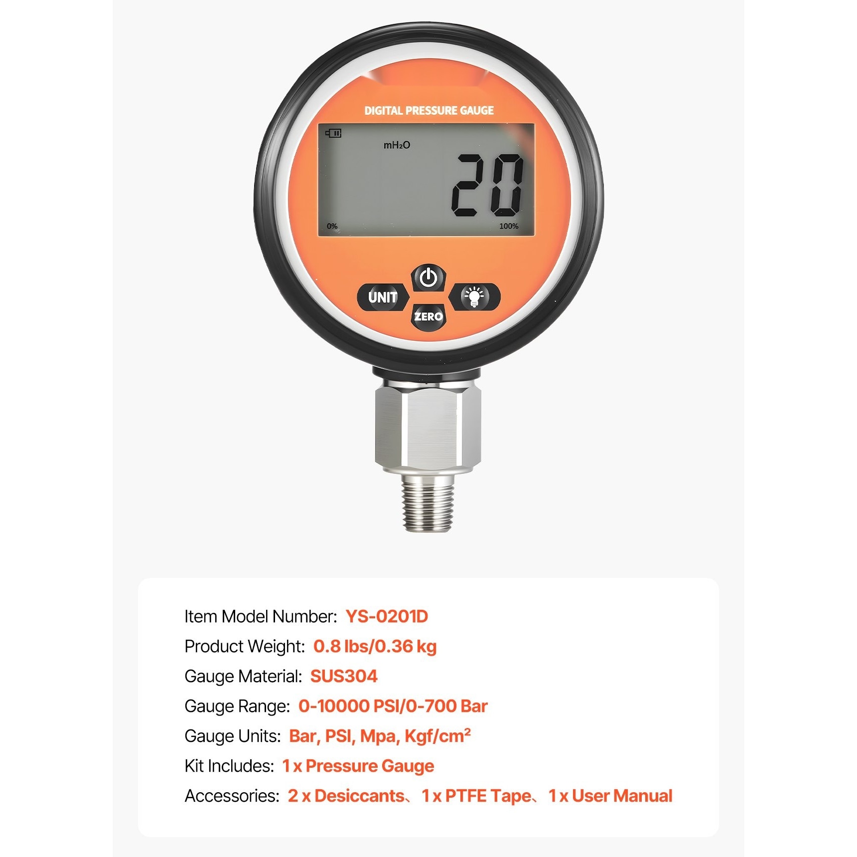 Manometru hidraulic digital, Tester presiune 0–700 bar (0–10000 PSI ...