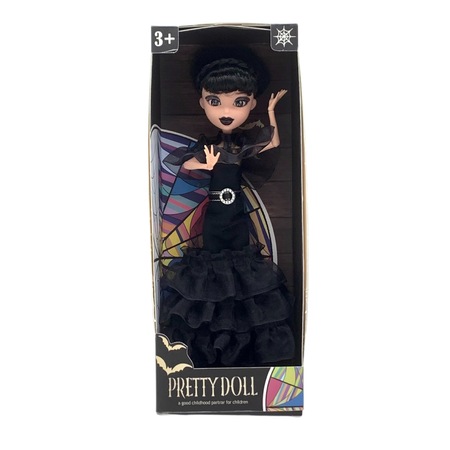 Papusa Addams Family, Wednesday in uniforma scolara, rochie neagra ...