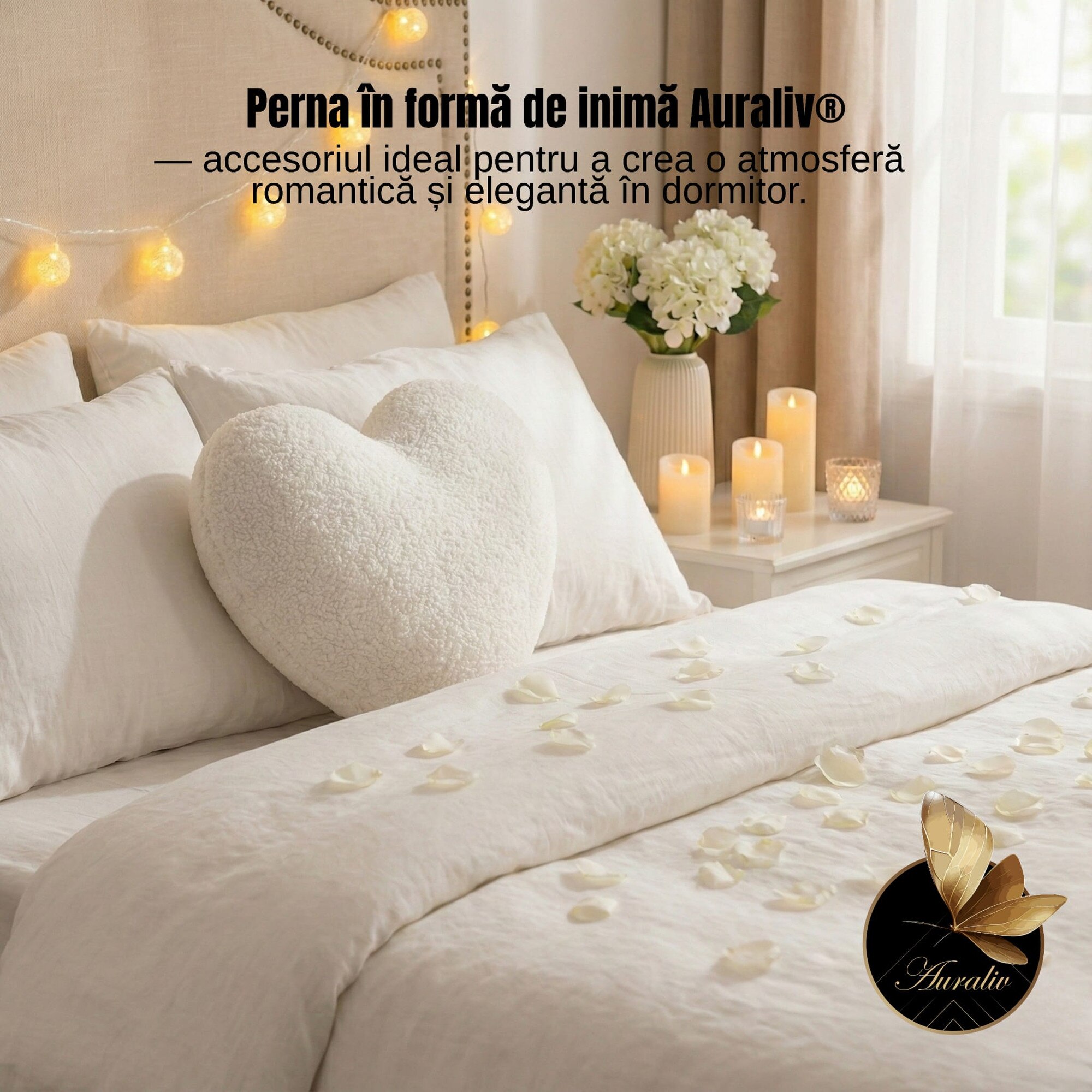 Perna Auraliv® in Forma de Inima – Alba 45×45 cm - eMAG.ro