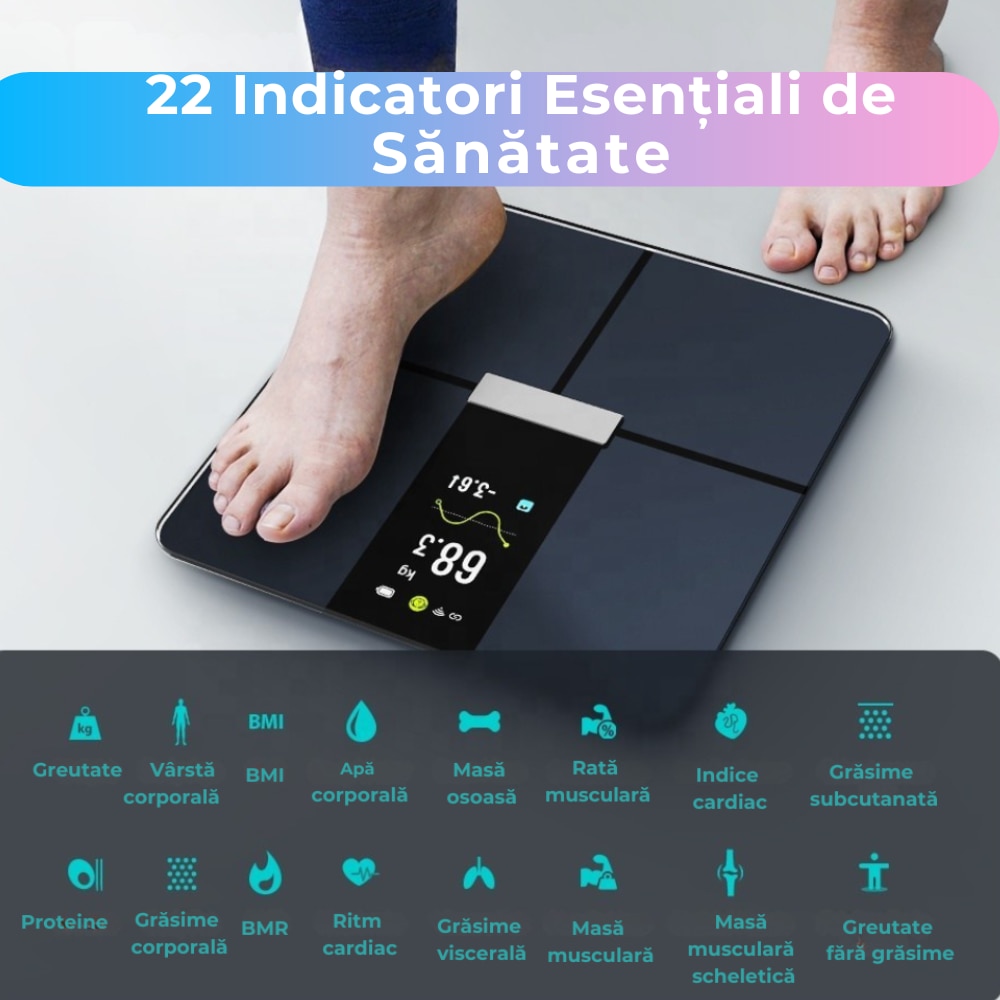 Cantar inteligent Zefini™ Smart, Wi-Fi & Bluetooth, 22 indici Analiza ...