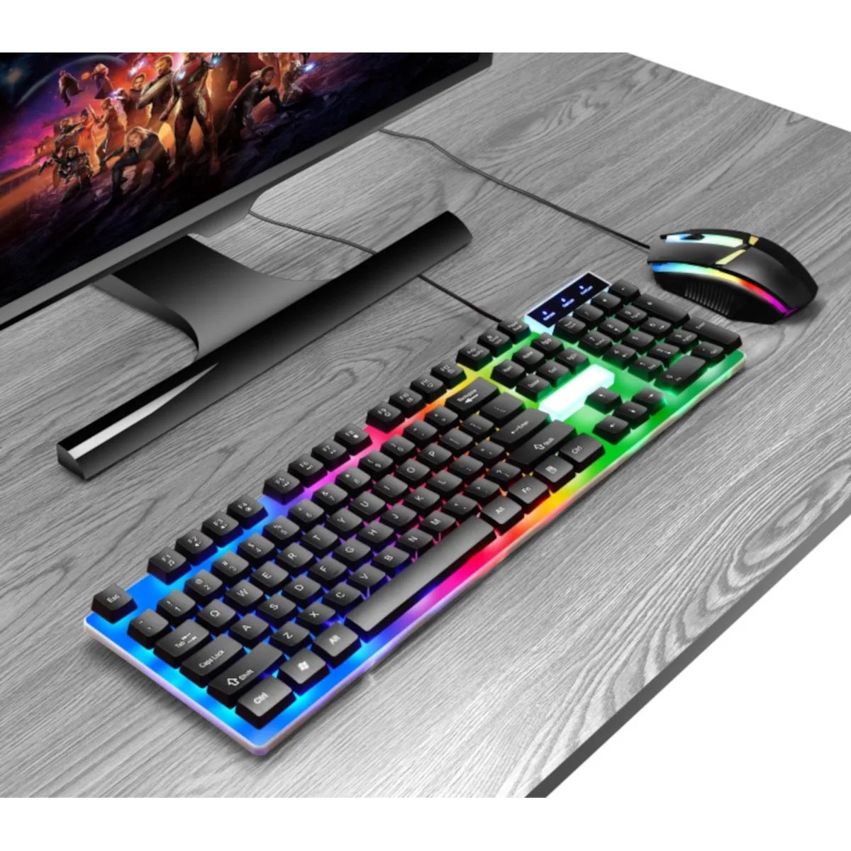 Set tastatura si mouse gaming RGB ABYZ 104 taste, USB, ergonomic ...