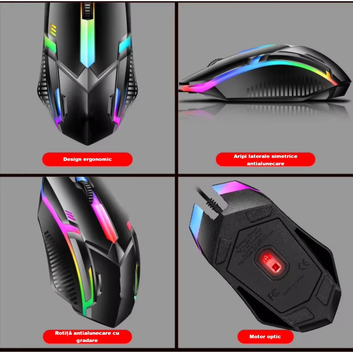 Set tastatura si mouse gaming RGB ABYZ 104 taste, USB, ergonomic ...