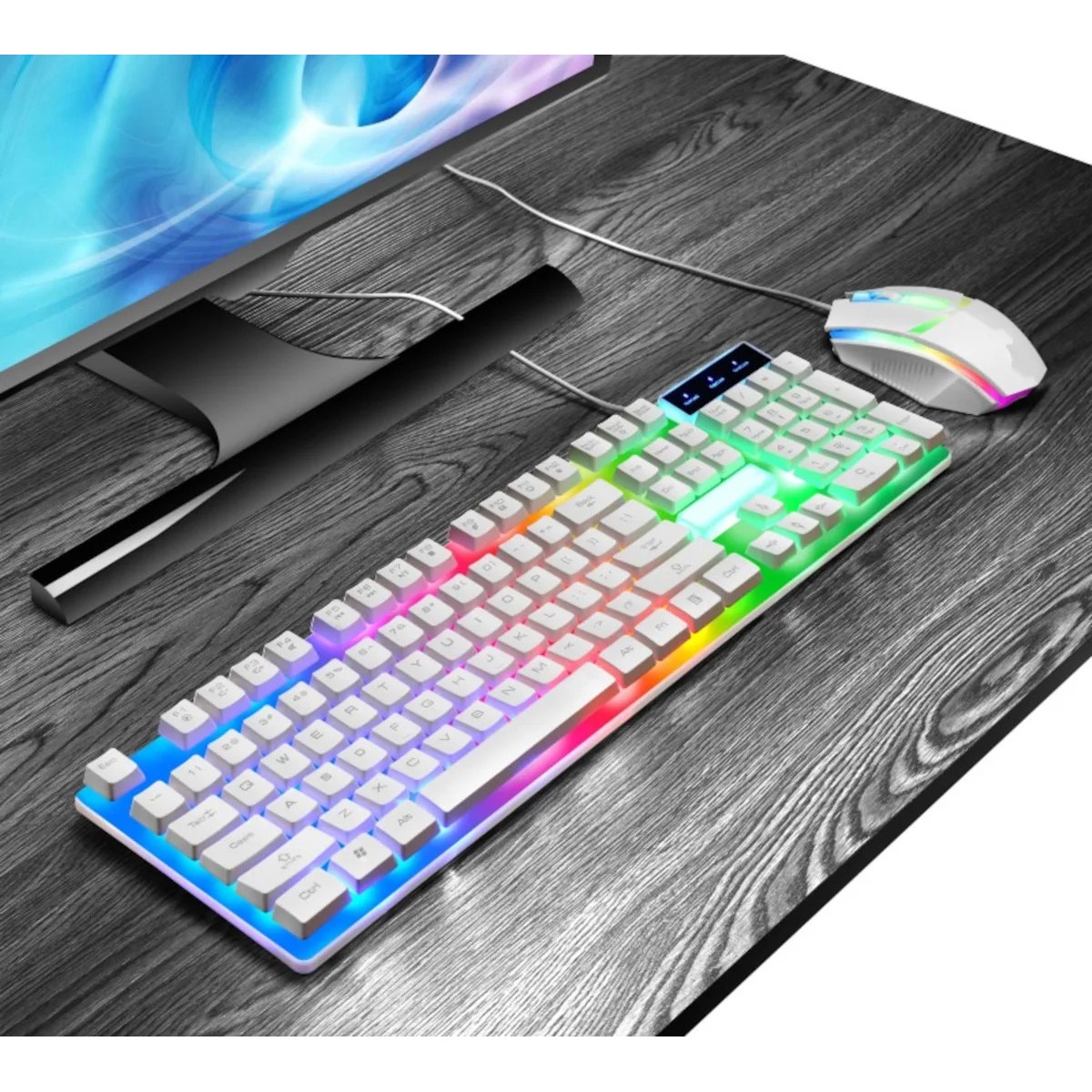 Set tastatura si mouse gaming RGB ABYZ 104 taste, USB, ergonomic ...