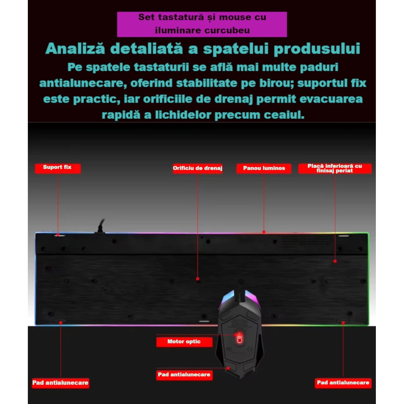 Set tastatura si mouse gaming RGB ABYZ 104 taste, USB, ergonomic ...