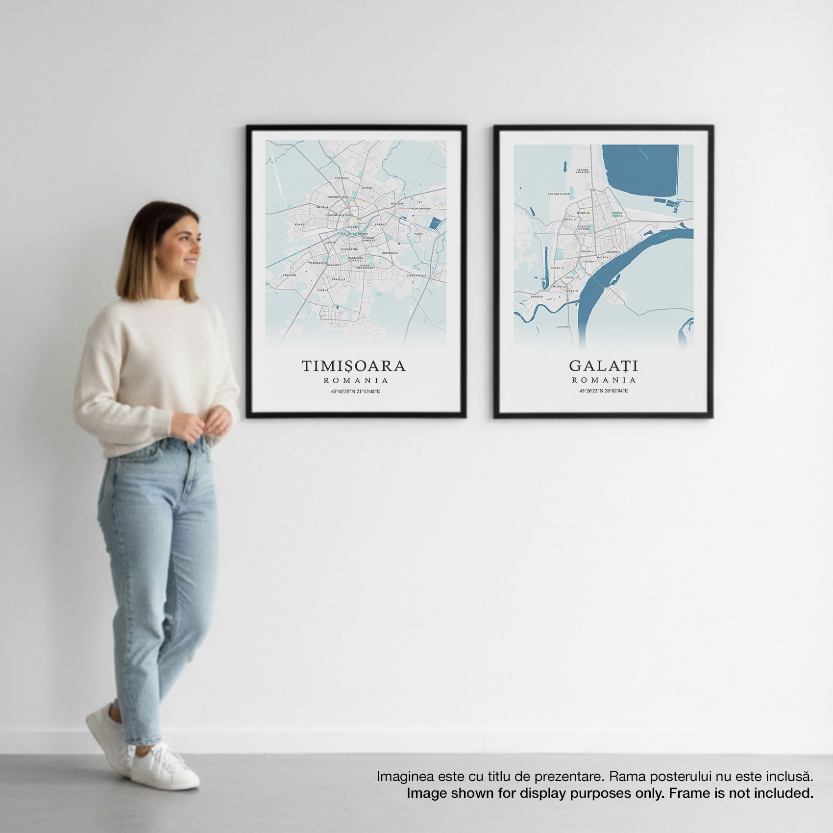 Tablou canvas cu harta oras - Galati, Romania, Stil minimalist modern ...