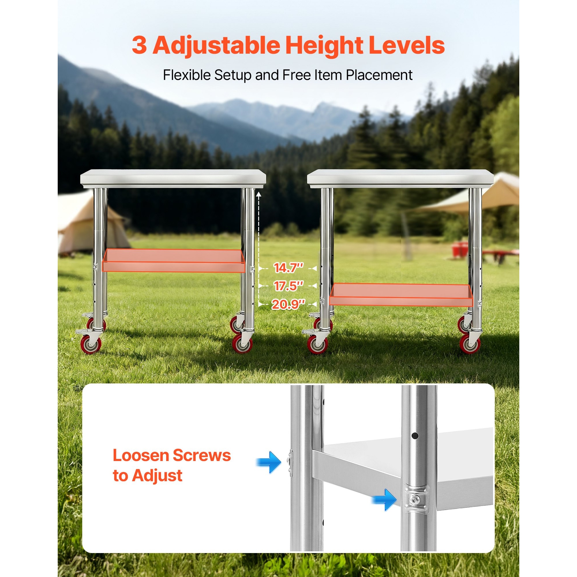 Masa de lucru din inox (otel inoxidabil), Masa profesionala, 60 x 90 cm ...