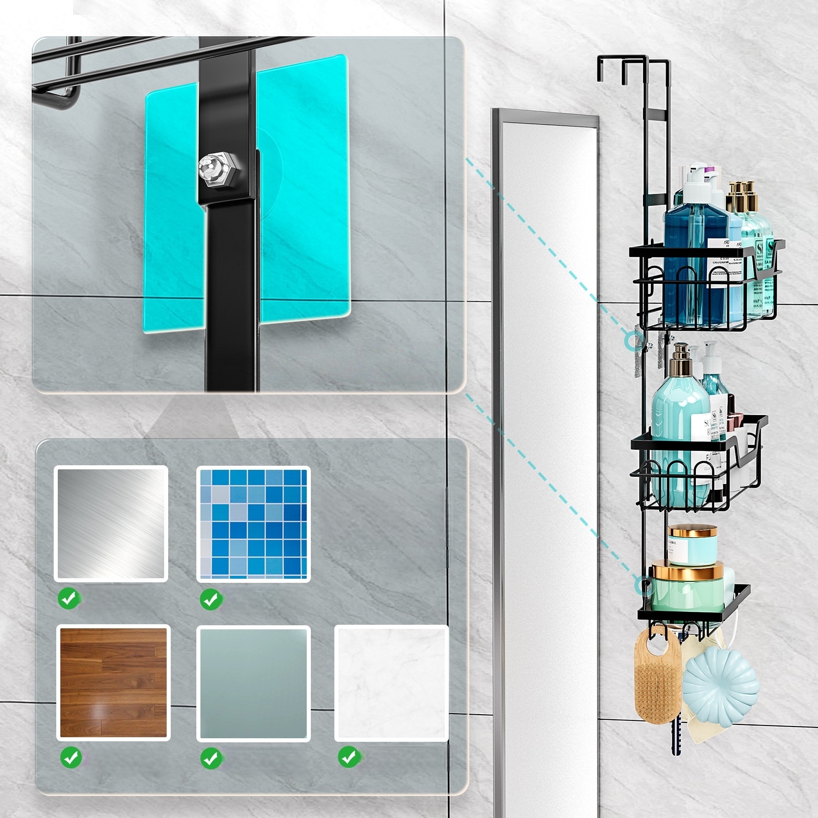 Raft de depozitare pentru baie, design pe trei niveluri, robust si ...