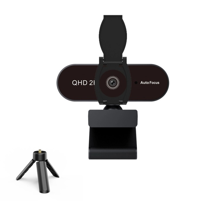 Webcam 2K 1440p, microfon, trepied, capac confidentialitate, unghi larg ...