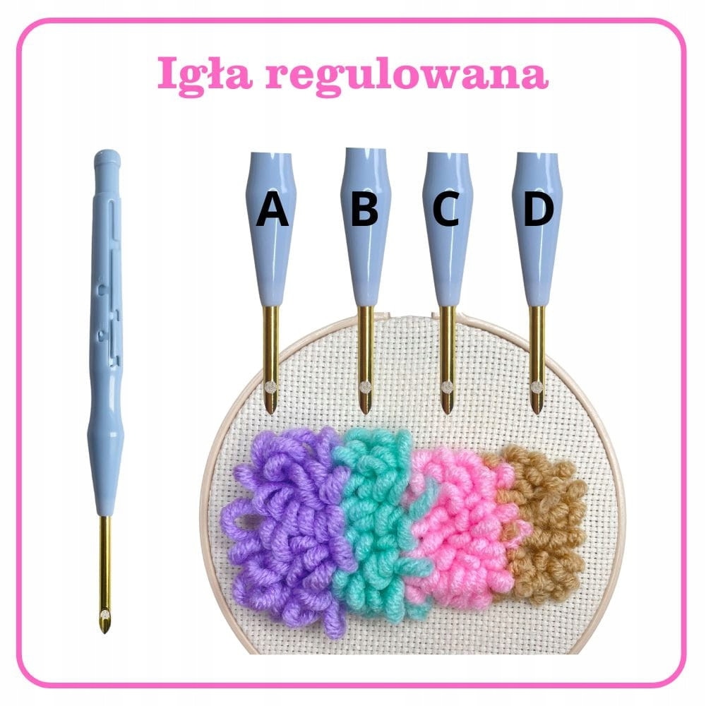 Set broderie Punch Needle, panza imprimata, ac reglabil, multicolor ...